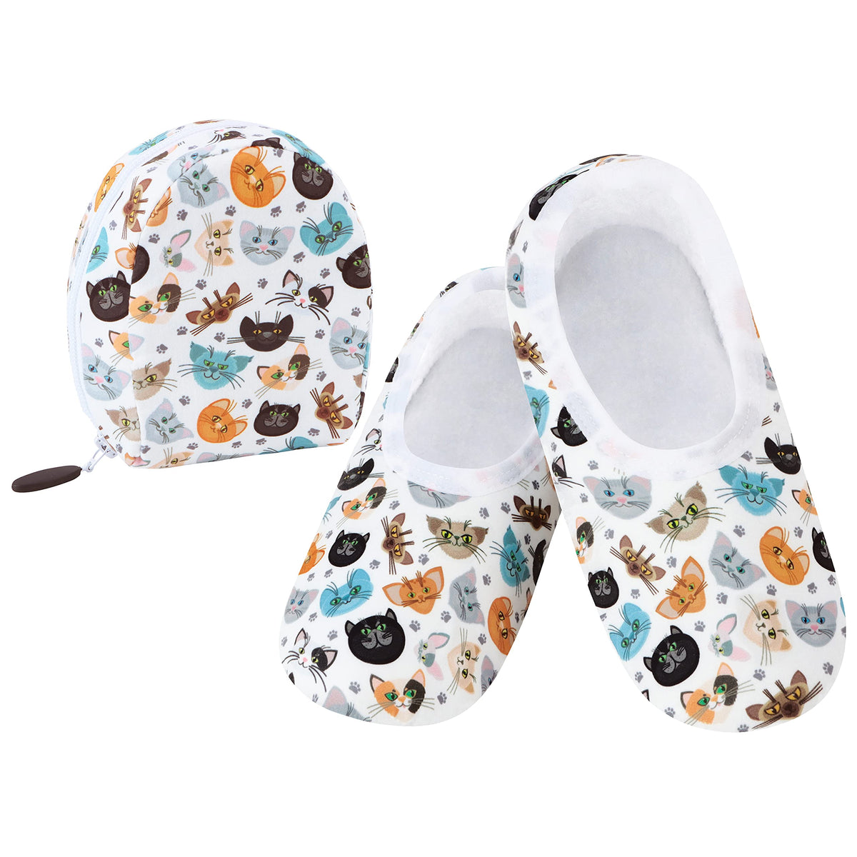 Womens Skinnes With Travel Pouch Slippers Kittie Faces – snoozies!
