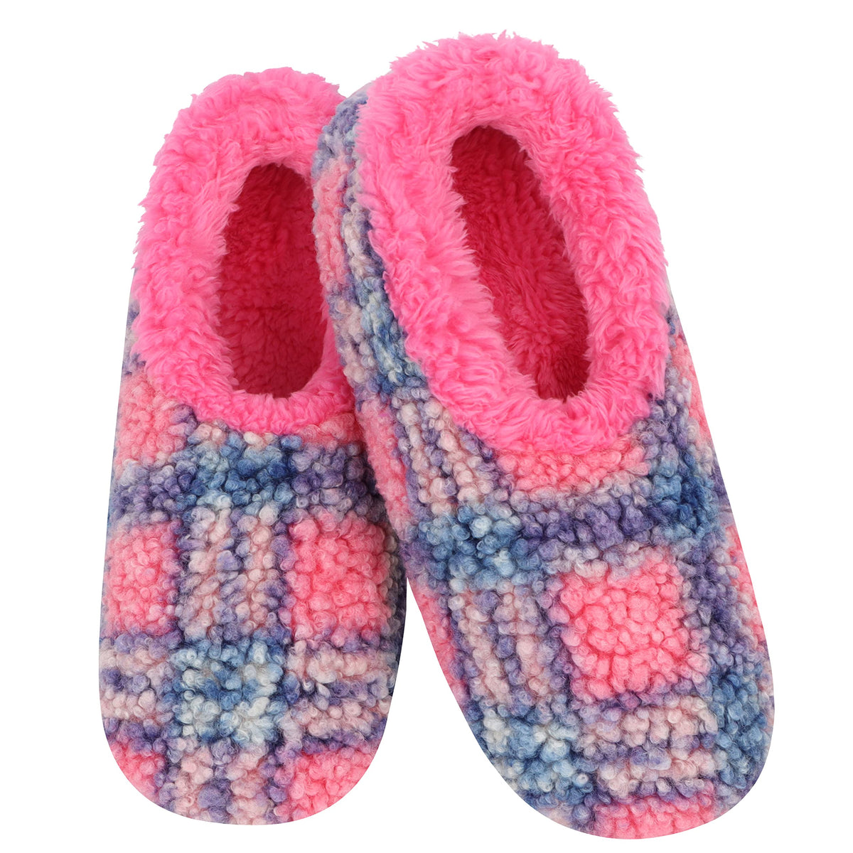 Womens Preppy Boucle Plaid Slipper Pink/Blue – snoozies!