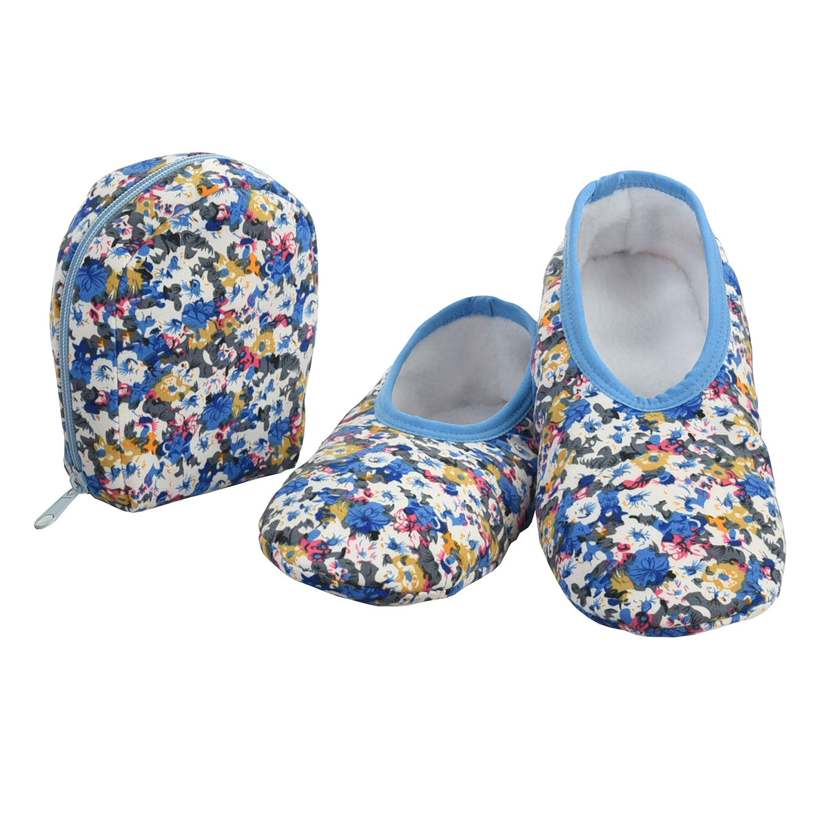 Womens Skinnies With Travel Pouch Slippers Light Blue Flowers – snoozies!