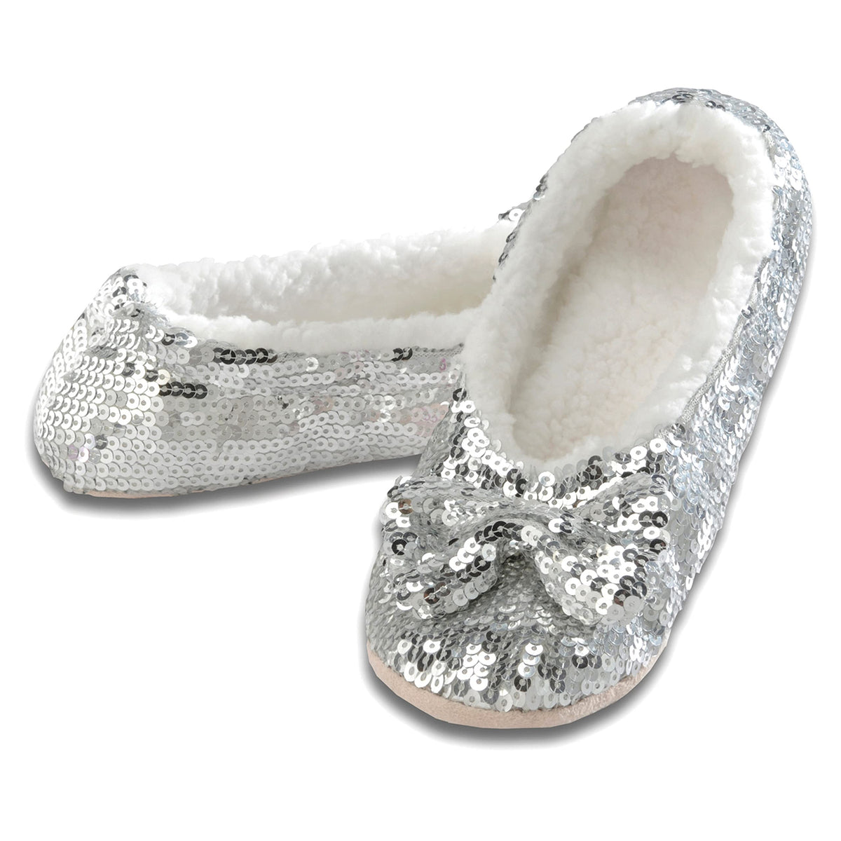 Womens Ballerina Bling Metallic Shine Slippers Silver – snoozies!